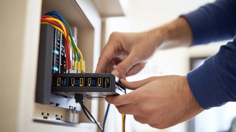 Professional Internet Technician Installing a New Router and ...