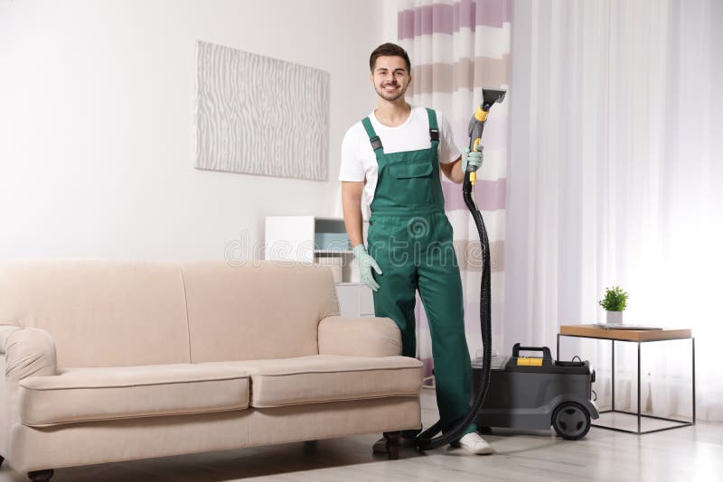 Professional Janitor Cleaning Sofa Stock Image - Image of apartment ...