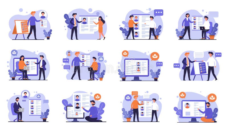 Professional Job Interview Scenes Vector Design Elements Stock Vector ...