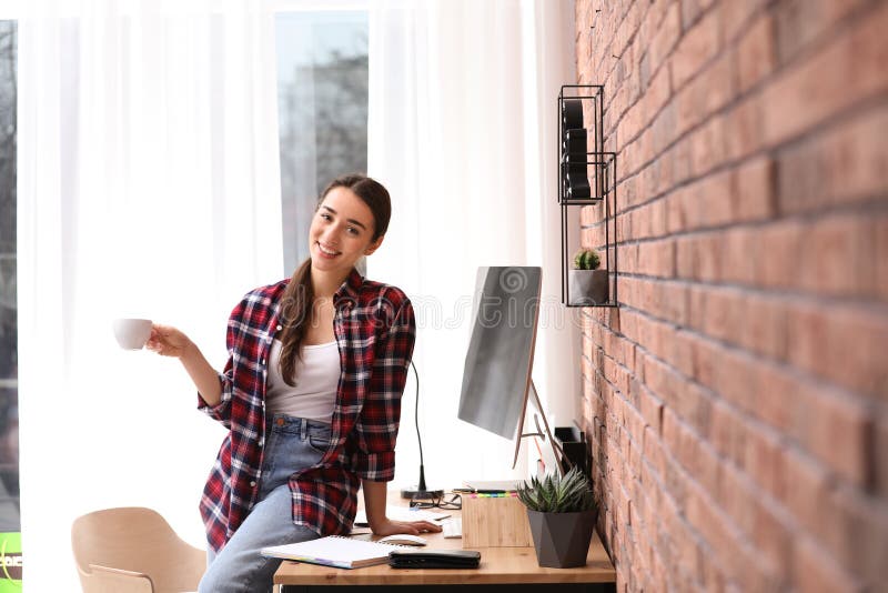 Professional Journalist with Coffee at Workplace Stock Photo - Image of ...