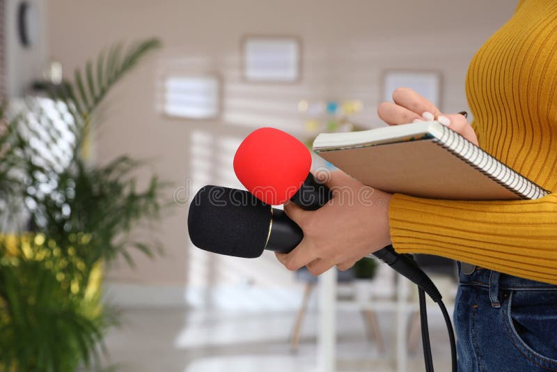 Female Reporter At Press Conference Or Media Event, Writing Notes ...