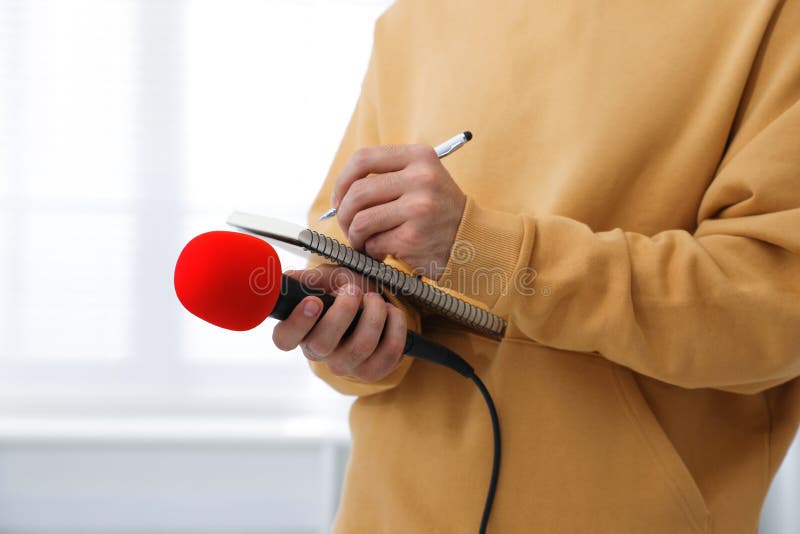 Professional Journalist Taking Notes while Interviewing in Room Stock ...