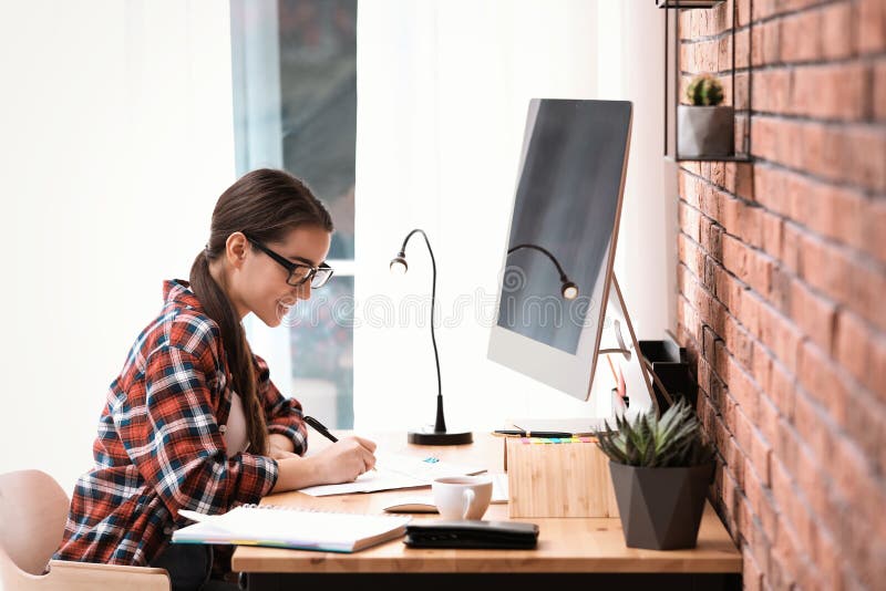 Professional Journalist Working with Computer Stock Image - Image of ...