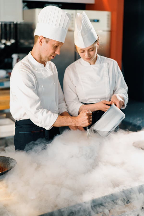 Professional Kitchen, Chefs Use Liquid Nitrogen To Cook Molecular Food ...