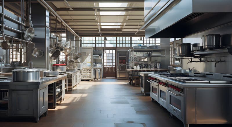 Professional Kitchen, Empty Restaurant Kitchen Stock Photo - Image of ...