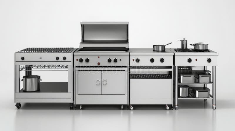 Professional Kitchen Equipment Setup for Chefs Stock Illustration ...