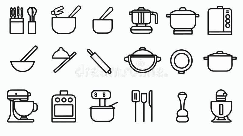 Professional Kitchen Icon Set for Culinary Designs and Menus Stock ...