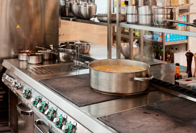 Professional Kitchen Interior Stock Photo - Image of range, kitchenware ...
