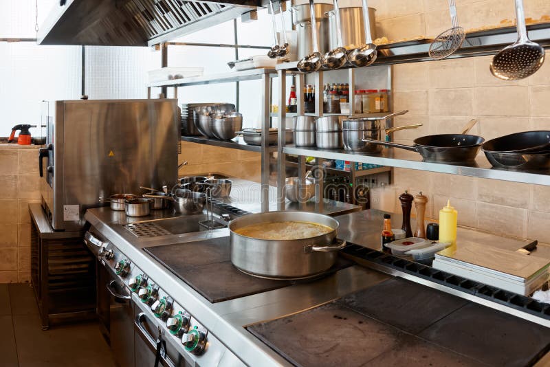 Professional Kitchen Interior Stock Image - Image of steel, fryer: 80886937