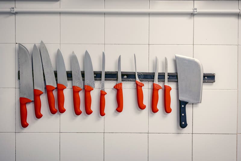 Professional Kitchen Knives Organized Magnetic Rack Stock Photos - Free ...