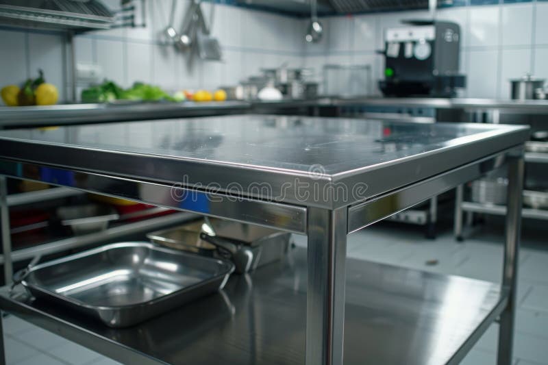 Professional Kitchen with Metal Table Stock Photo - Image of restaurant ...