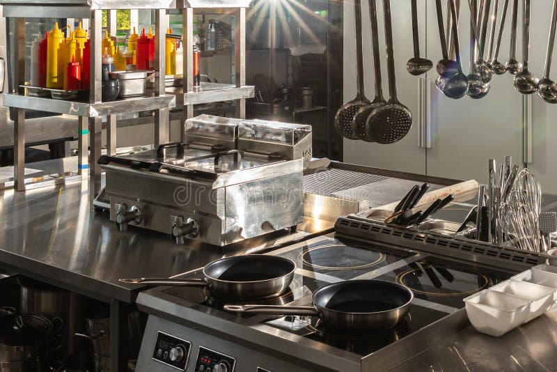 Professional Kitchen in Restaurant. Modern Equipment and Devices. Empty ...