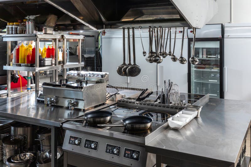 Professional Kitchen in Restaurant. Modern Equipment and Devices. Empty ...