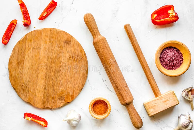 Professional Kitchen with Rolling-pin for Cook on White Background Top ...