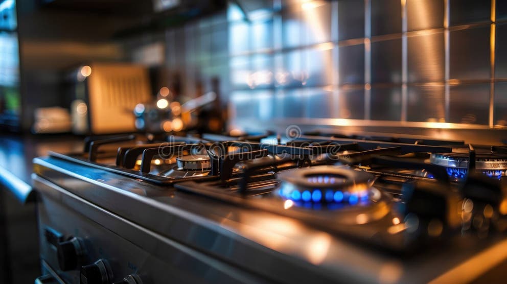 Professional Kitchen Setup, Gas Range, Stainless Splash Guard ...