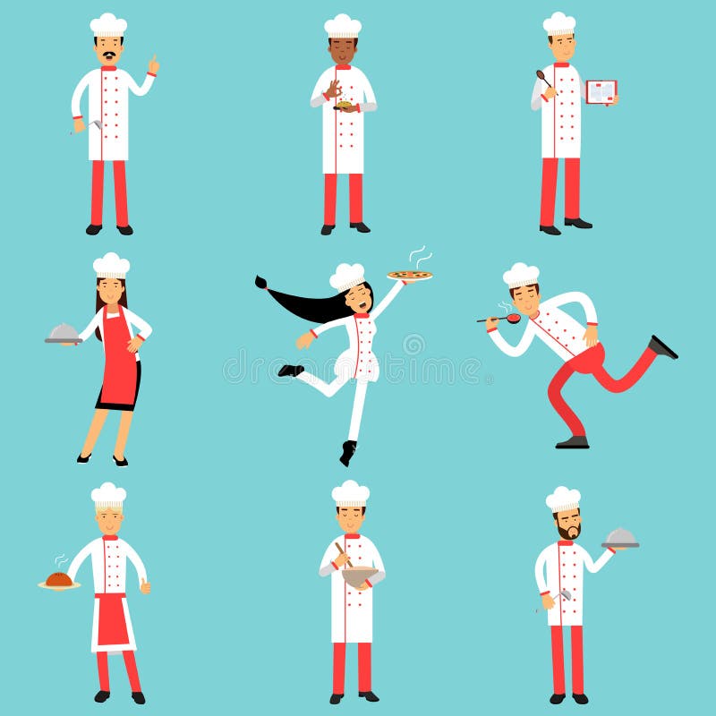 Professional Kitchen Staff Characters at Work. Chief Cooks and Bakers ...