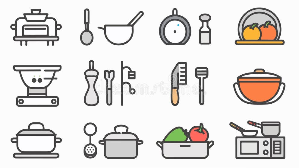 Professional Kitchen Tool Icon Set for Culinary Designs and Menus Stock ...