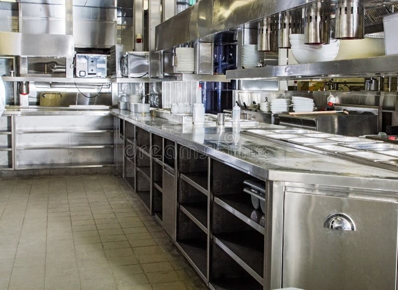 Professional Kitchen, View Counter in Steel Stock Photo - Image of ...