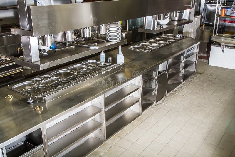 Professional Kitchen, View Counter in Steel Stock Photo - Image of ...