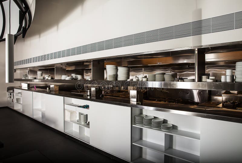 Professional Kitchen, View Counter in Steel Stock Image - Image of ...
