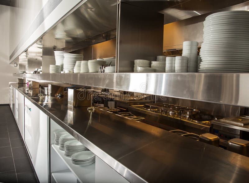 Professional Kitchen, View Counter in Steel Stock Photo - Image of ...