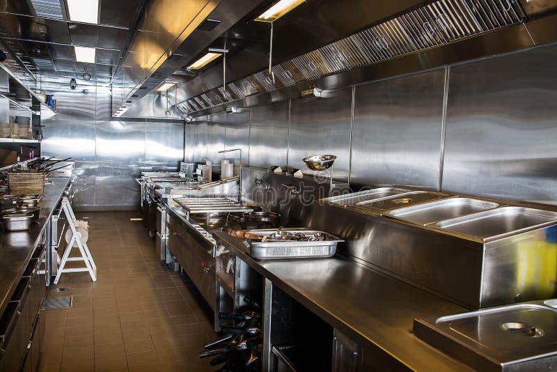 Professional Kitchen, View Counter in Steel Stock Photo - Image of ...