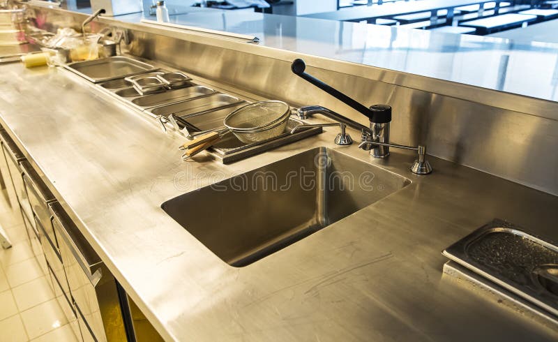 Professional Kitchen, View Counter in Steel Stock Image - Image of ...