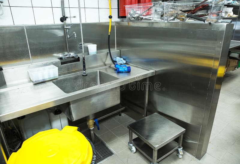 Professional Kitchen, View Counter in Steel Stock Photo - Image of ...