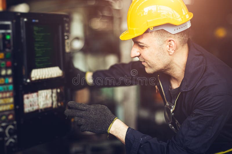 Professional Labor Worker Engineer Monitor at Machine Control Panel ...