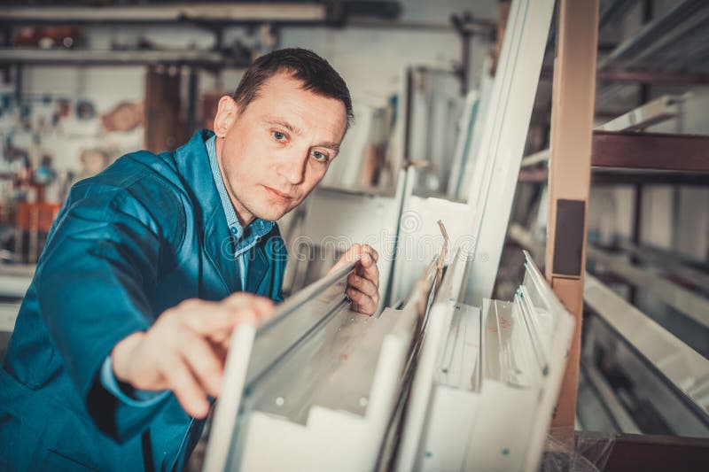 Professional Labour with Finished PVC Profiles and Windows at Fa Stock ...