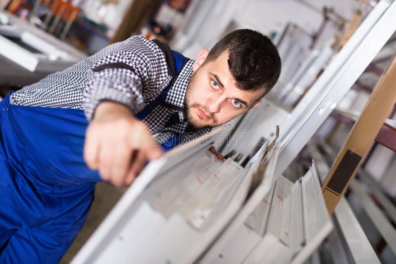 Professional Labour with Finished PVC Profiles and Windows at Fa Stock ...