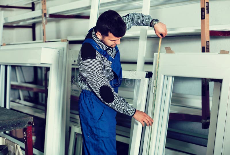 Professional Labour with Finished PVC Profiles and Windows at Fa Stock ...