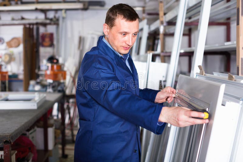 Professional Labour with Finished PVC Profiles and Windows at Fa Stock ...