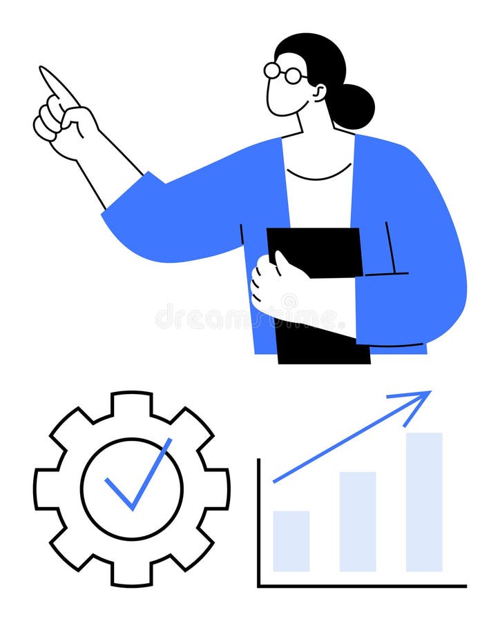 Professional Leader Guiding Team with Plan, Growth Chart, Settings ...