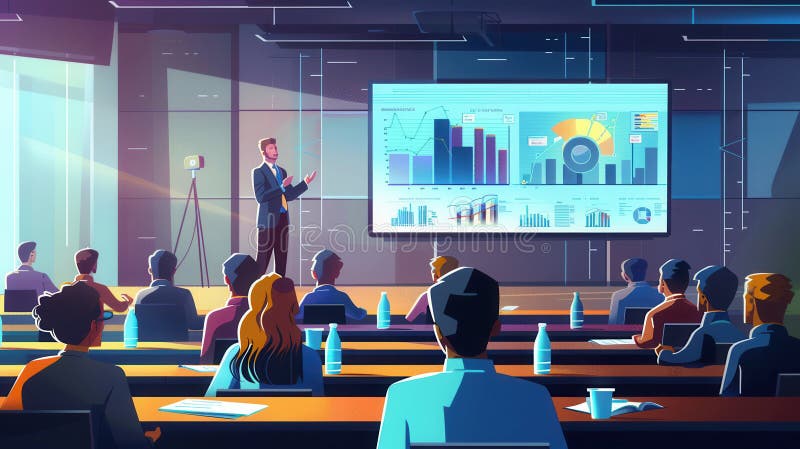 A Professional Leads a Financial Seminar, Showcasing Data ...