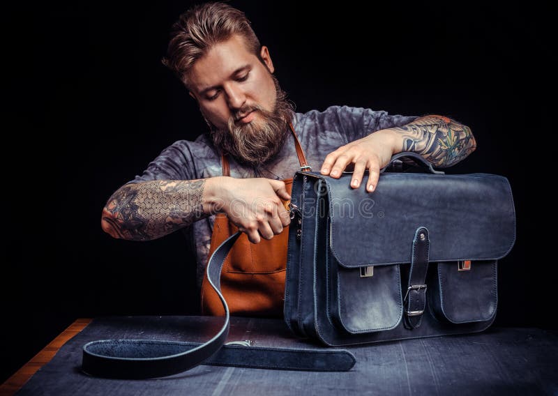 Professional Leather Worker Works with Leather at Studio Stock Photo ...