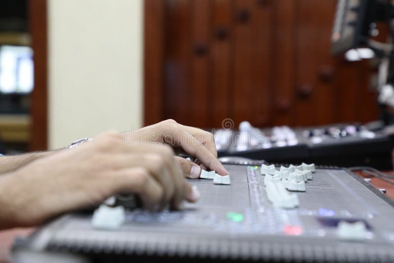 Professional Light Mixing Console with Faders and Adjusting Knobs Stock ...