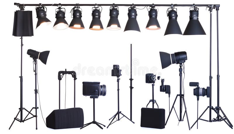 Professional Lighting Equipment Isolated on White, Set Stock Image ...