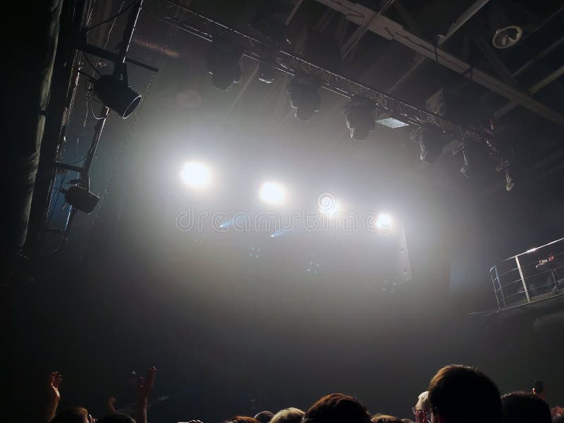 Professional Lighting Equipment on Stage Ceiling on Blurred Smoke ...