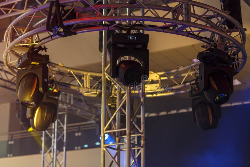 Professional Lighting Fixtures are Suspended on a Pole in a Circle for ...