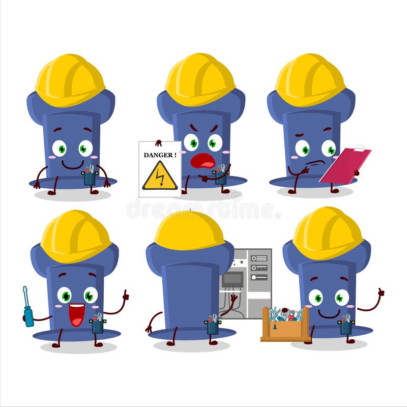 Professional Lineman Blue Push Pin Cartoon Character with Tools Stock ...