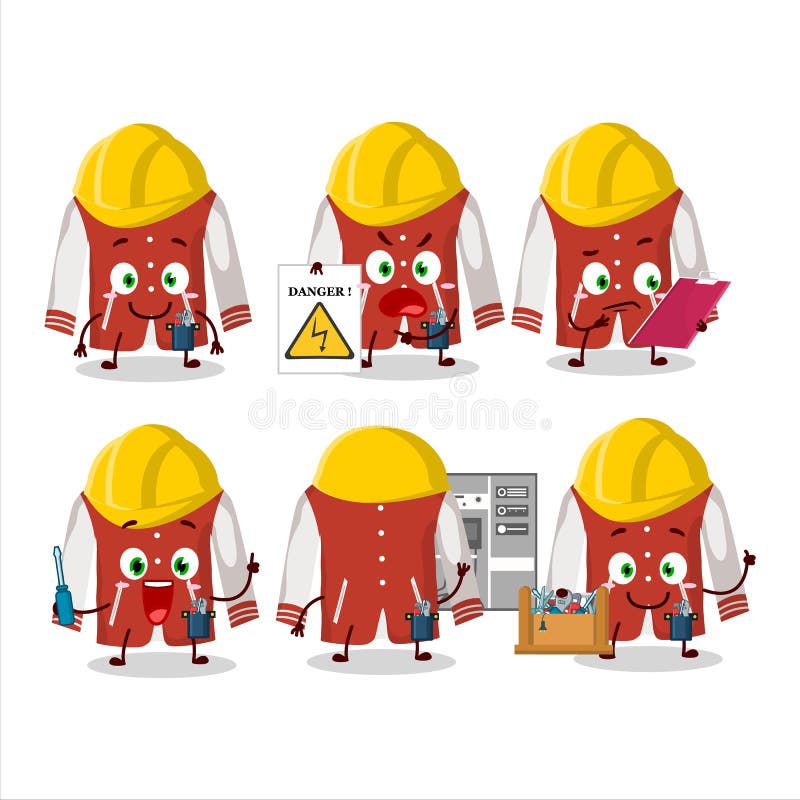 Professional Lineman Red Baseball Jacket Cartoon Character with Tools ...