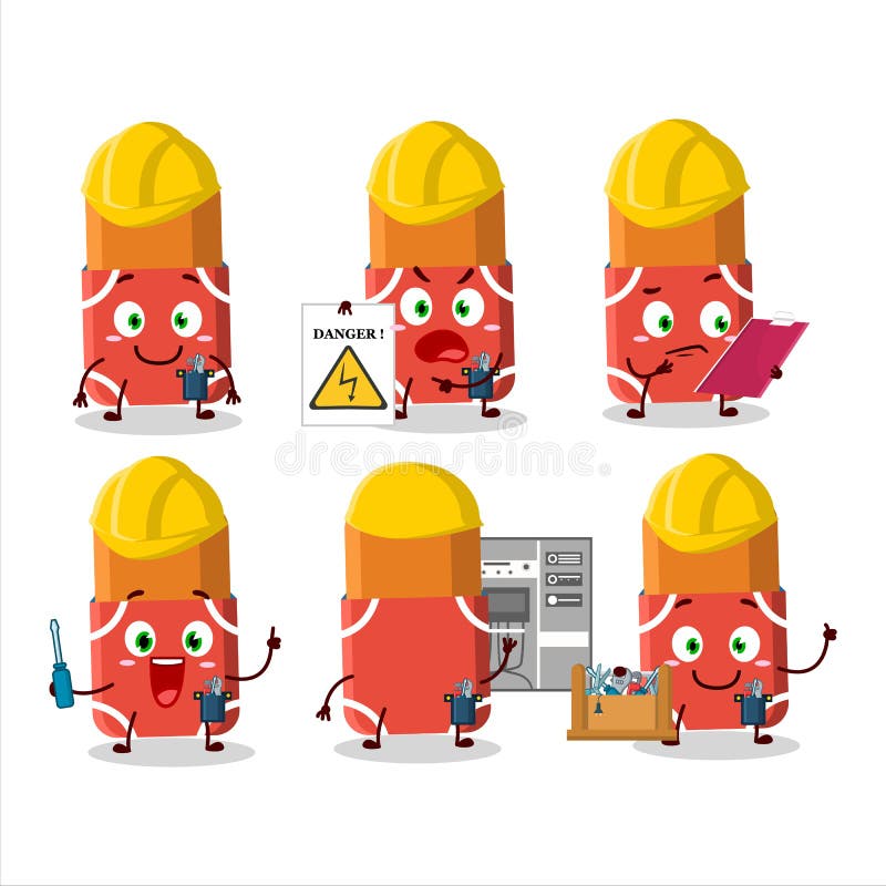 Professional Lineman Red Eraser Cartoon Character with Tools Stock ...