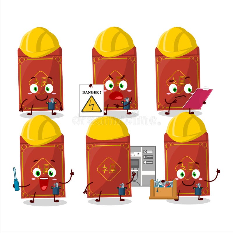Professional Lineman Red Packets Chinese Cartoon Character with Tools ...