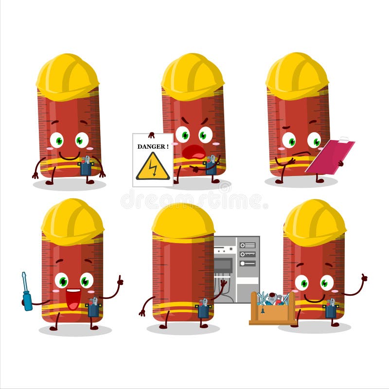 Professional Lineman Red Ruler Cartoon Character with Tools Stock ...