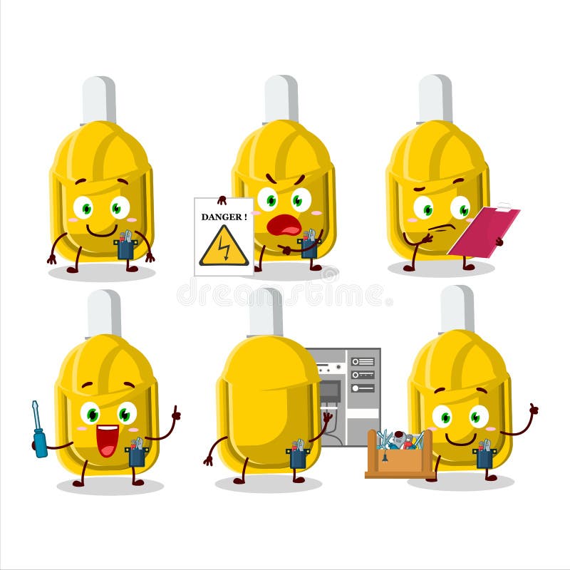 Professional Lineman Yellow Correction Pen Cartoon Character with Tools ...