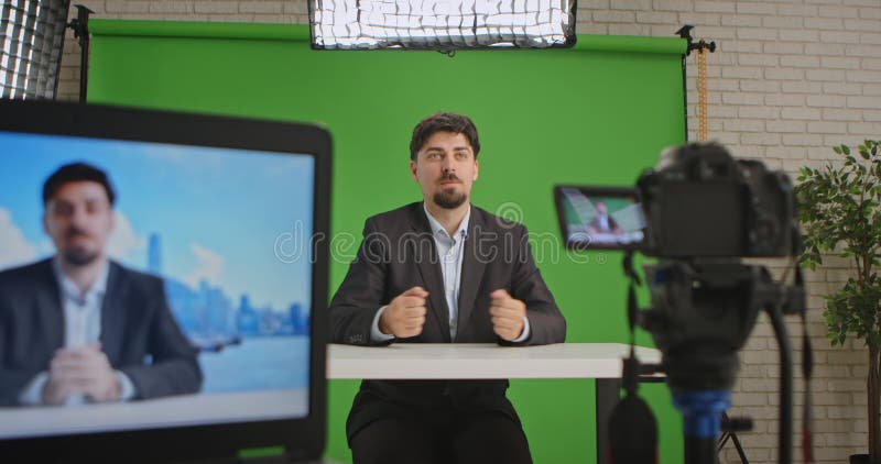 Professional Live Streaming Studio Setup with Presenter Stock Footage ...