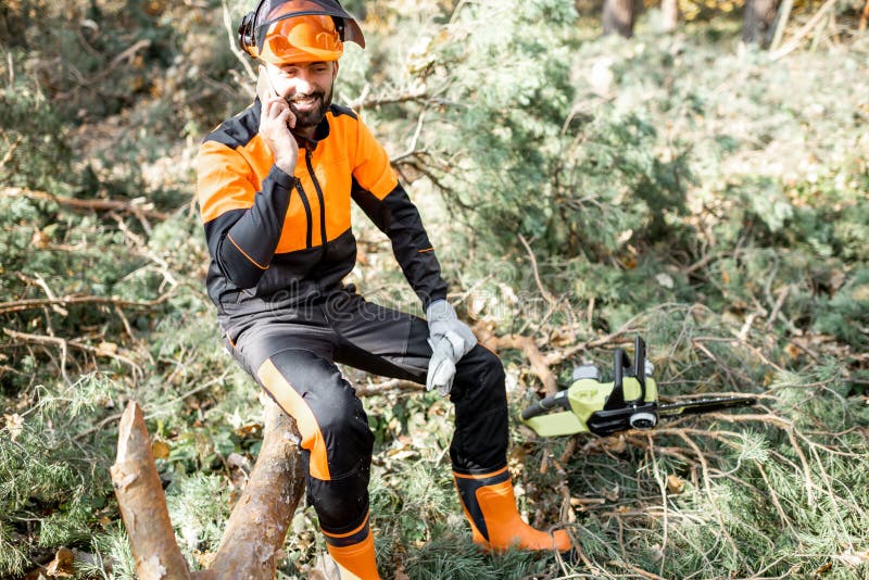 Professional Lumberman Resting in the Forest Stock Image - Image of ...