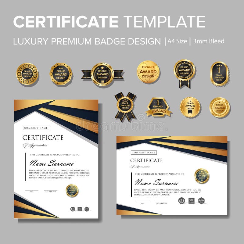 Professional Certificate Design with Badge Vector Illustration Stock ...