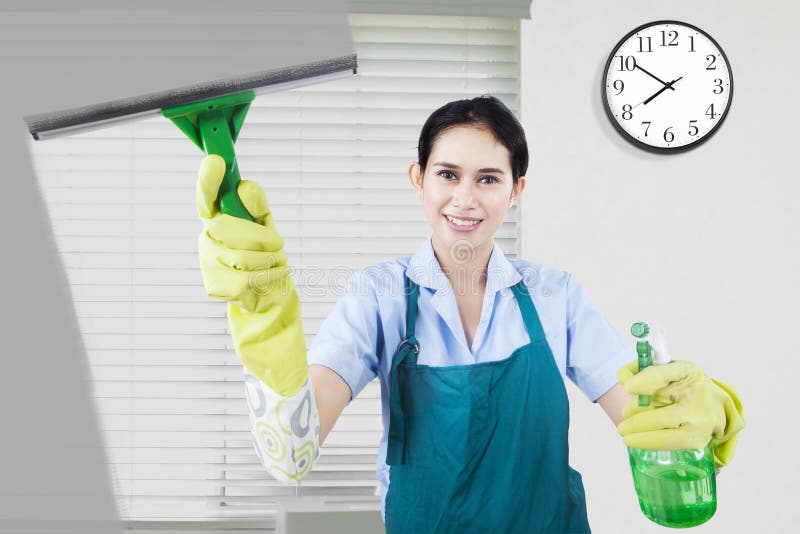Professional Maid Cleans the Window Stock Image - Image of hygiene ...
